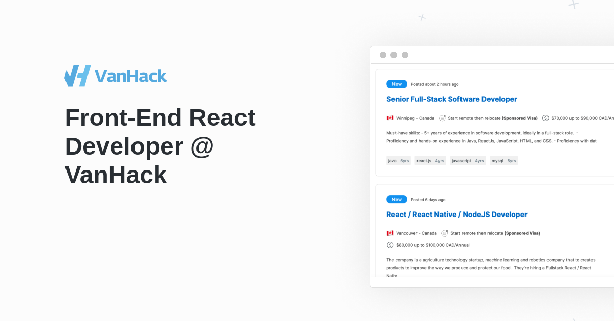 Front-End React Developer @ VanHack - VanHack